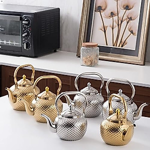 SANQIAHOME 2000ml teapot with Infuser stainless steel Water Boilers lifting handle Tea Maker Water Kettle for Induction/Gas gold