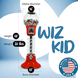 Gumball Machine Spiral Vend - 4’ Height - Set Up for $0.25 - Dispenses 1” Gumballs, Bouncy Balls & Toys in Round Capsules - Spiral Vending Machines for Kids - Bubble Gum Machine - Red