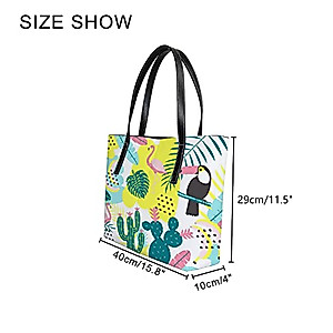 Shoulder Bag Tote Bags for Women Tropical Cactus Flamingos Leather Shopper Work Handbags Large Casual Bag