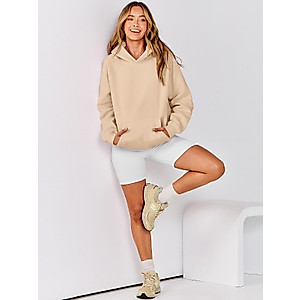 ANRABESS Women Hoodies Oversized Fleece Long Sleeve Comfy Casual Basic Pullover Sweatshirts 2025 Fall Outfits Sweater Dark Apricot Medium