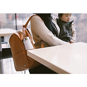 Little Unicorn Skyline Backpack – Diaper, Work, Travel Bag with Changing Pad - Premium Vegan Leather – Lightweight & Durable Design – 5 Interior Pockets – Easily Wipes Clean (Cognac)