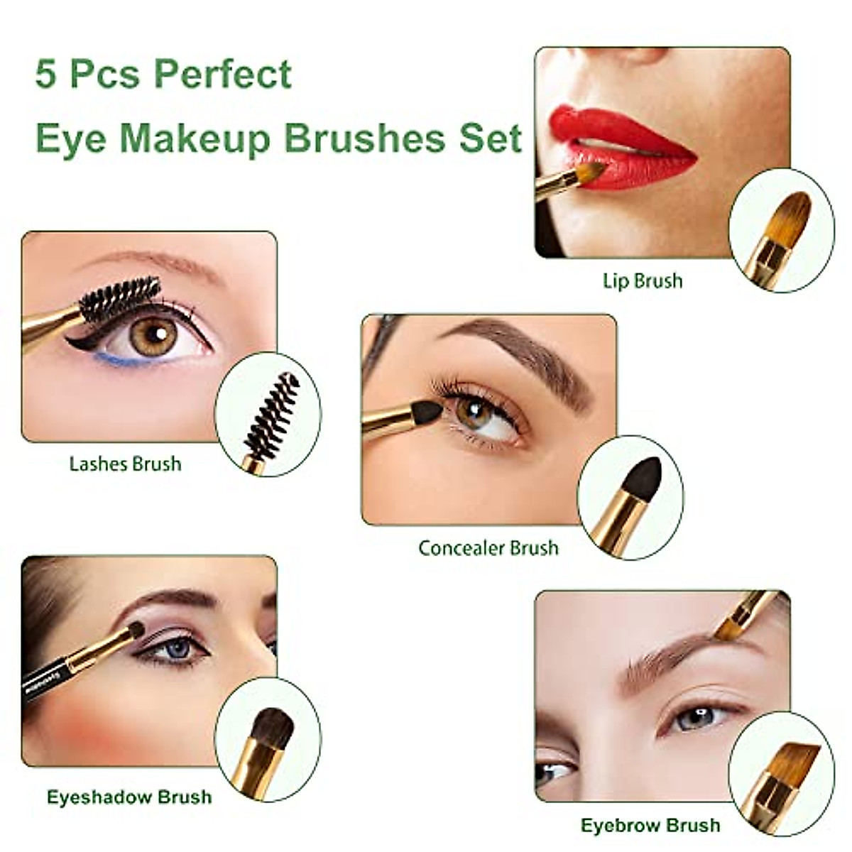 Velony Vacay Eye Makeup Brush Set, Travel Size Makeup Brush Eyebrow Makeup Brushes for Eyeshadow, Concealer, Lashes, Lip, 5 Piece Set