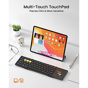 Artciety Foldable Bluetooth Keyboard, Wireless Portable Keyboard with Larger Touchpad, Pocket-Sized Folding Travel Keyboard for MacOS Android Windows iOS, Sync Up to 3 Devices (BT5.1 x 3)