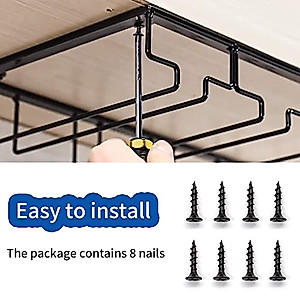 Torfican Wine Glass Holder Under Cabinet, Wine Stemware Holder,Wine Glass Rack,3 Rows Black Metal Wine Glasses Hanger,Wine Glass Holder Storage Under Shelf,Wine Glass Rack for Kitchen Bar