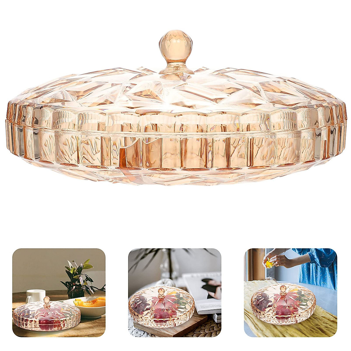 YARDWE Snack Tray with Lid Plastic Candy Box Nut Holder Round Dried Fruit Box Tray European Style Appetizer Tray with Cover Dry Food Storage Organizer Dish Platter 30cm