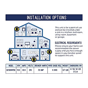 GE APPLIANCES 14.6 kW 240v Tankless Water Heater | Electric Water Heater with Digital Temperature Control | 14600 Watts | 2.9 Gallons per Minute, Diamond Gray (GE15SNHPDG)