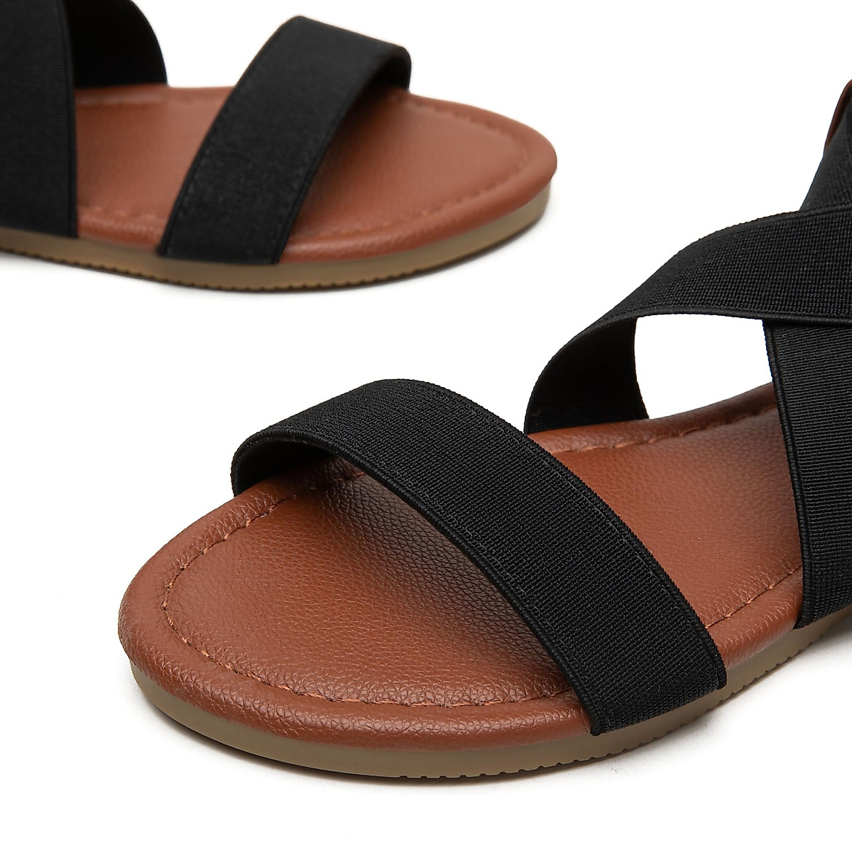 Trary Flat Sandals - Open Toe Cute Elastic Sandals for Women BLACK 08