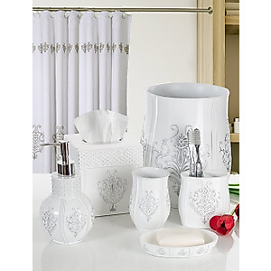Creative Scents Bathroom Accessories Set - 4 Piece Vintage White Bathroom Set - Farmhouse French Country Bathroom Accessory Set Features: Soap Dispenser, Toothbrush Holder, Tumbler & Soap Dish