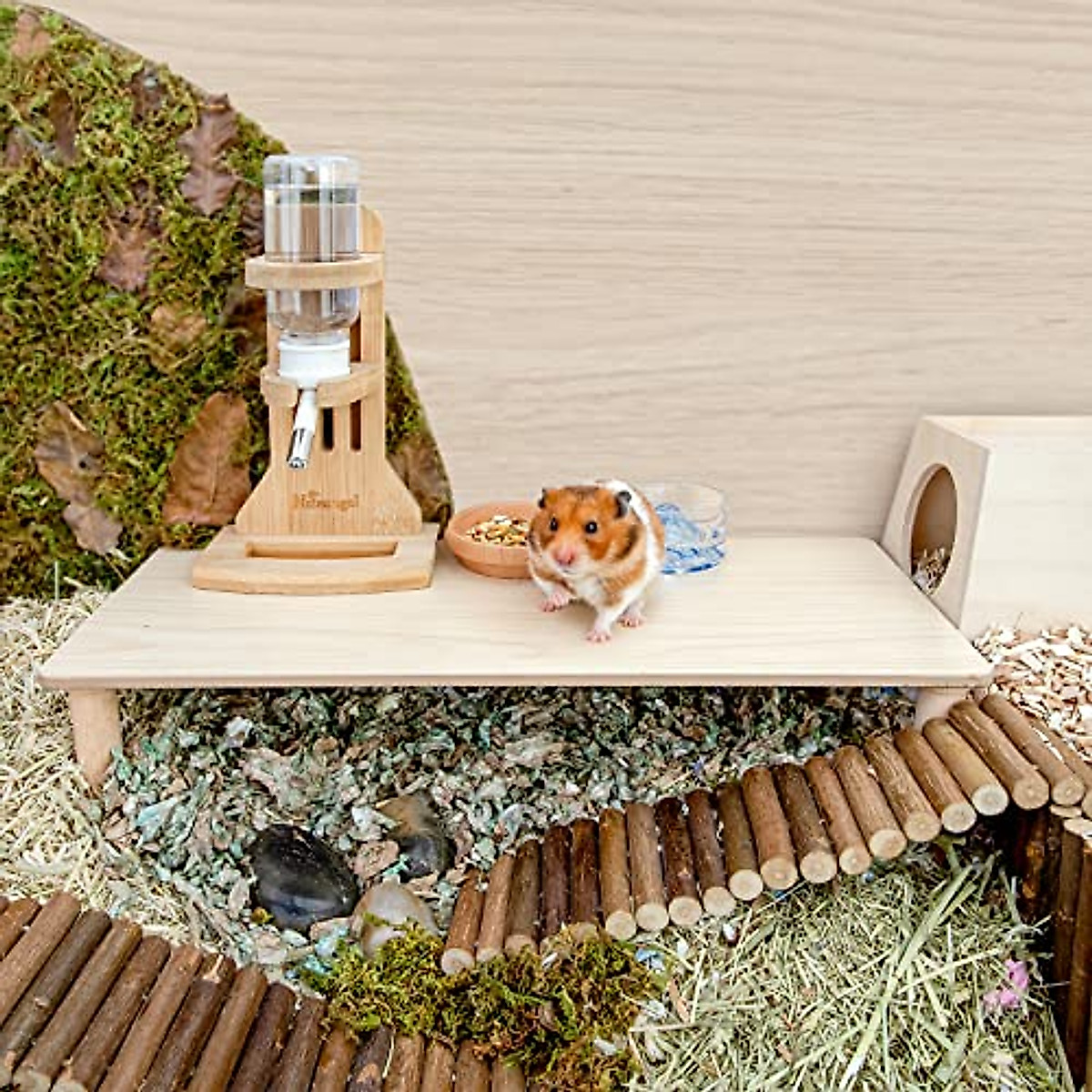 Niteangel Hamster Play Wooden Platform for Dwarf Syrian Hamsters Gerbils Mice Degus or Other Small Pets (Rectange - 7'' Height, Burlywood)