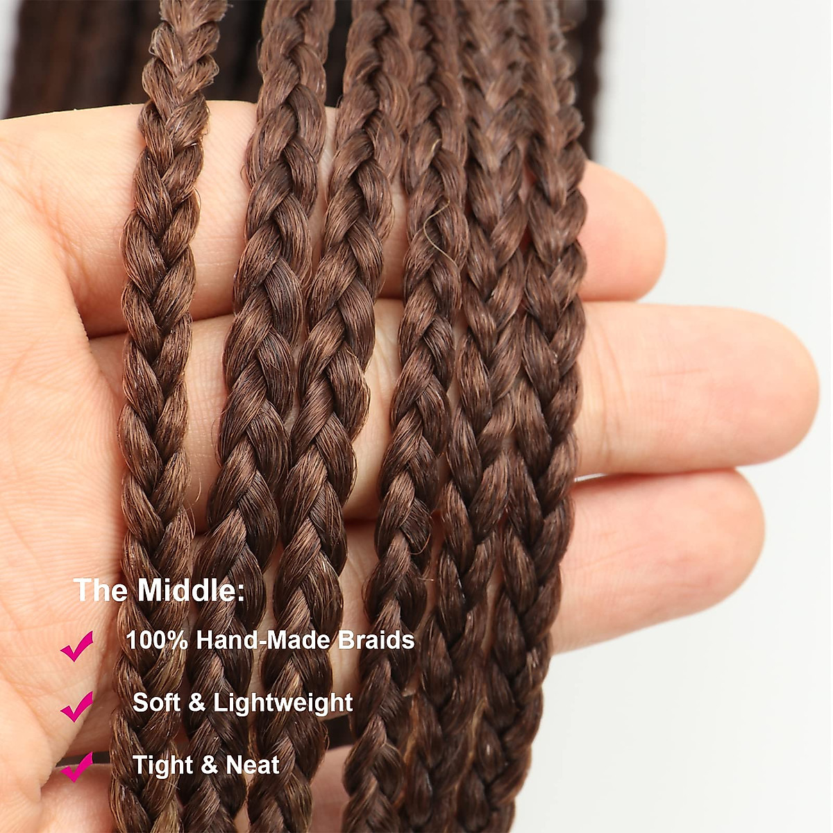 Ombre Box Braids Crochet Hair Medium box braid Pre-Looped 22Strands Three Tones Heat Resistant Fiber Hair (24 Inch,Black-DarkBrown-Light Brown)