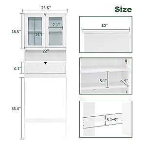 ivinta Over The Toilet Bathroom Storage Cabinet with Adjustable Shelf, Space-Saving Wooden Over Toilet Bathroom Organizer Wall Mounted Rack, 10Dx23.6Wx67.5H (White)