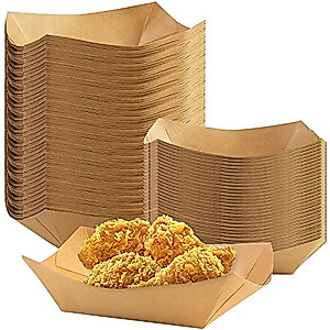 200Pcs Paper Food Trays Disposable, 1LB Paper Food Boats, Recyclable Eco Friendly Kraft Brown Paper Food Tray for Hot Dog Nacho
