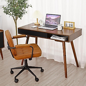 GAOMON Modern Home Office Writing Desk, 42 Inch Computer Table Desk with Drawers, Simple Mid Century Modern Desk, Walnut