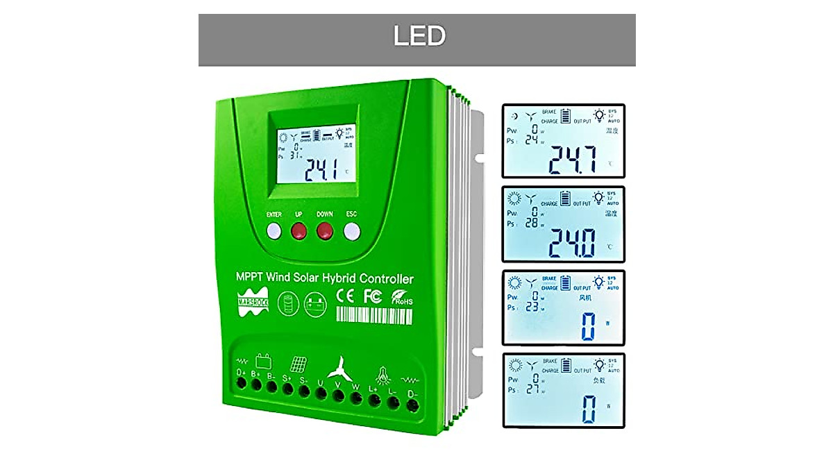 Mars Rock 2000W 12V 24V 48V 0~1000W Wind 0~1000W Solar MPPT Wind Solar Hybrid Controller Pioneer ...