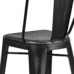 EMMA + OLIVER 4 Pack 30" High Distressed Black Metal Indoor-Outdoor Barstool with Back