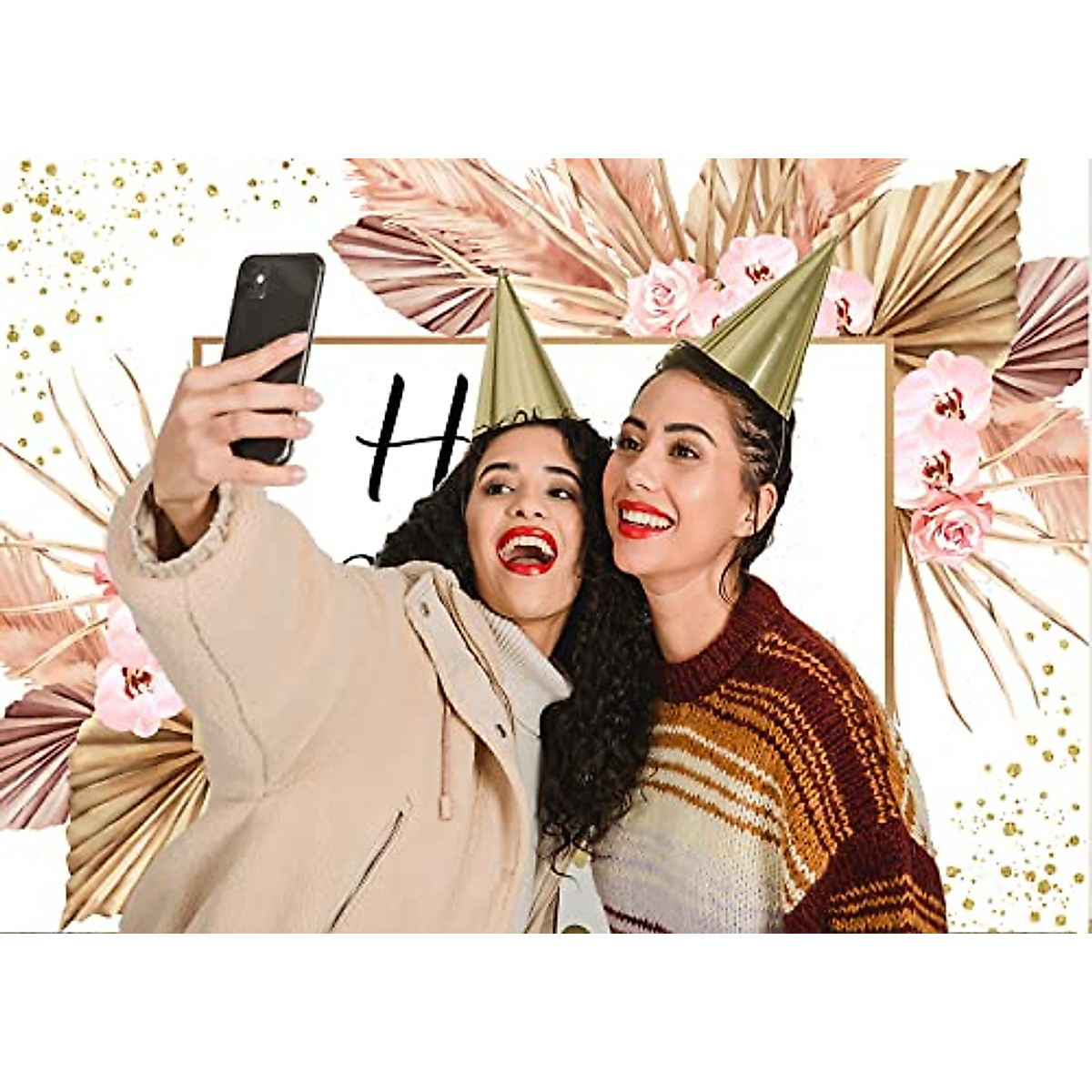 Ticuenicoa 7x5ft Pink Pampas Grass Happy Birthday Backdrop Flowers Girls Women Birthday Photography Background Sweet 16th 21st 30th 40th Banner Cake Table Supplies Party Decoration Photo Booth Props