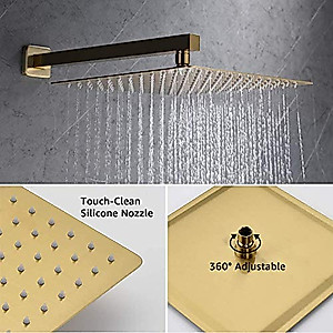 Iriber Champagne Bronze Rain Shower System with Waterfall Tub Spout 3 Function Brush Gold Shower Faucet Set Contain 12 Inch Shower Head and Handheld Brushed Brass Shower Trim Kit (Valve Included)