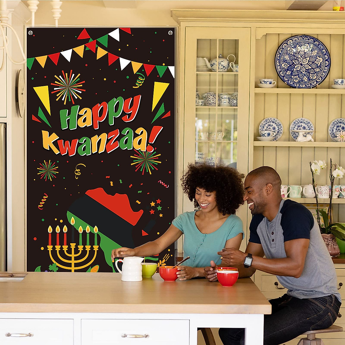 Kwanzaa Decoration Happy Kwanzaa Door Cover Kwanzaa Party Hanging Banner Kwanzaa Backdrop Indoor Outdoor African American Holiday Festival Decor for Kwanzaa Home Office Supplies, 70 x 35 Inches