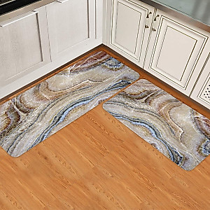 Homeown Marble Absorbent Kitchen Rug Set 2 Piece, Non Slip Cushioned Washable Floor Mat, Brown Comfort Carpet for Laundry Bathroom Living Room 15.7x23.6in+15.7x47.2in Granite, 20210605-ZSC-235CC