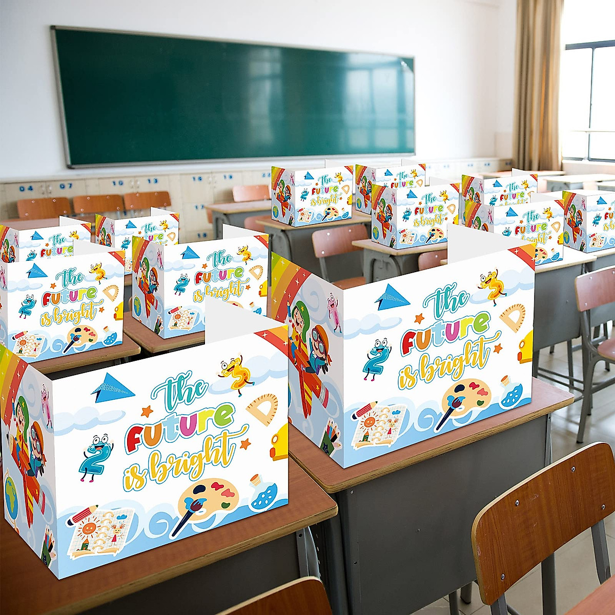 24 Pcs Privacy Boards for Student Desks Bright Colored Classroom Desk Divider Trifold Table Desk Privacy Panel Privacy Folders Screen Partition for School Teacher Student Study Test Home (Sky)