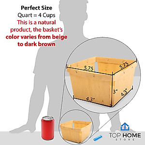 One Quart Wooden Gift Baskets (10 Pack); for Picking Fruit or Arts, Crafts and Decor; 5.75” Square Vented Wood Boxes