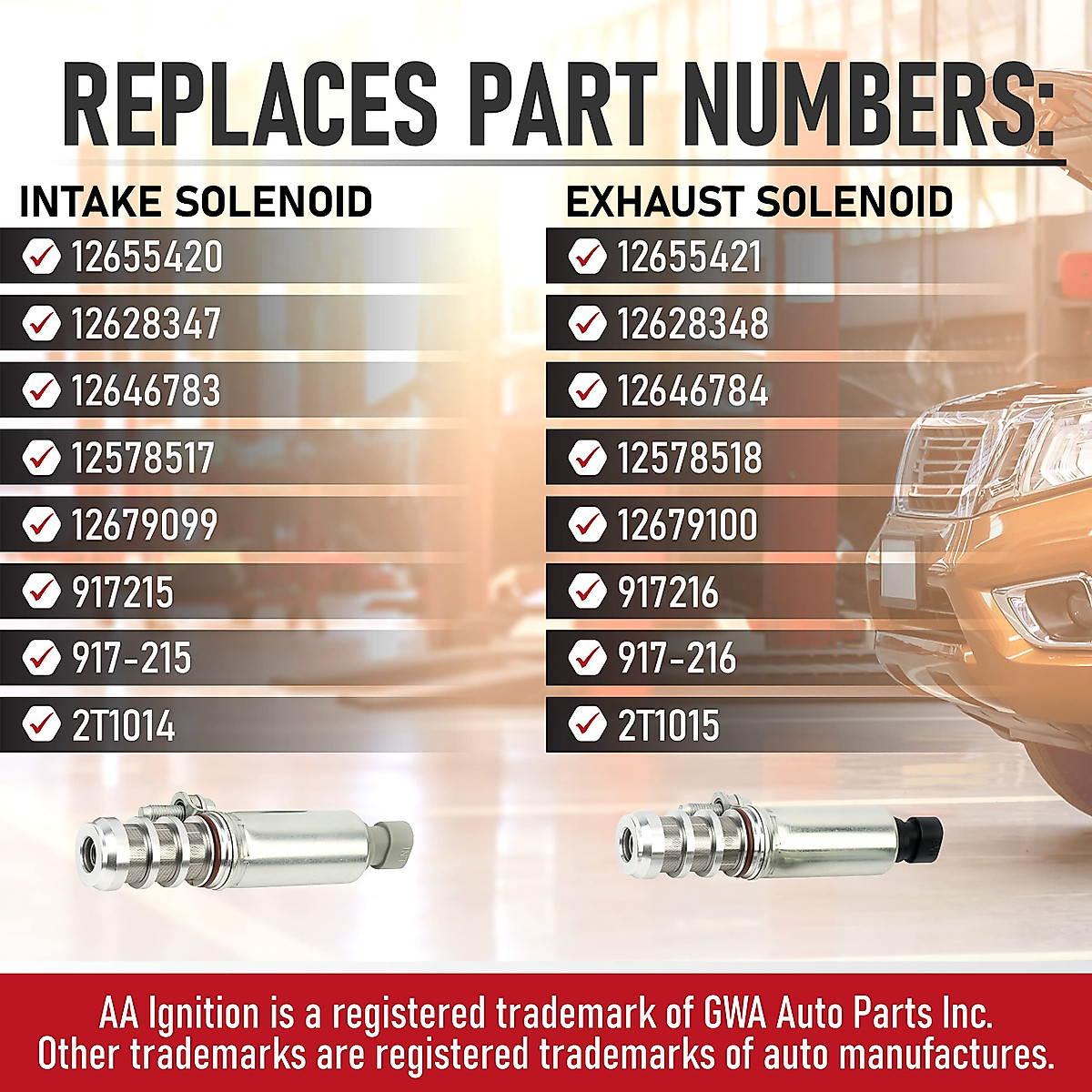 Intake and Exhaust Camshaft Position Actuator Solenoid Valve Kit, Replaces 12655420, 12655421, Compatible with Chevy, GMC 2.0, 2.2, 2.4L - HHR, Cobalt,Equinox, Malibu, G6 and other GM Vehicles