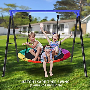 IKARE Upgraded Heavy Duty Metal Swing Frame with Ground Nails, Swing Stand for 440lbs Load Capacity, Fits for Most Swings, Great for Indoor and Outdoor Activities (Blue & Black)