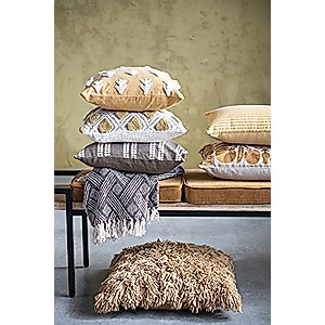 Bloomingville Square Cotton Printed Slub Tufting Pillow, Chartreuse & Grey