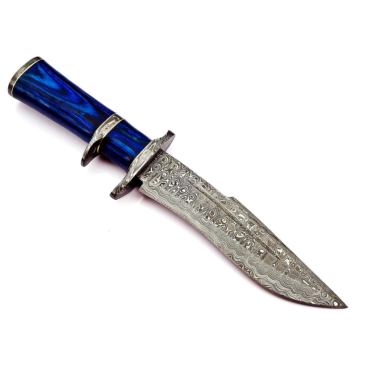 Skokie Knives Custom Damascus Steel Hunting Knife Blue Pakka Wood Handle-Handmade Premium Quality Edge Fixed Blade–Multipurpose–Ideal for Survival Camping Hiking Outdoor Every Day Carry Professional