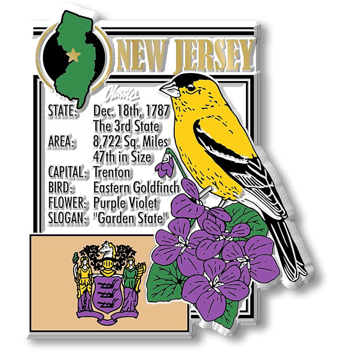 New Jersey Six-Piece State Magnet Set by Classic Magnets, Includes 6 Unique Designs, Collectible Souvenirs Made in The USA
