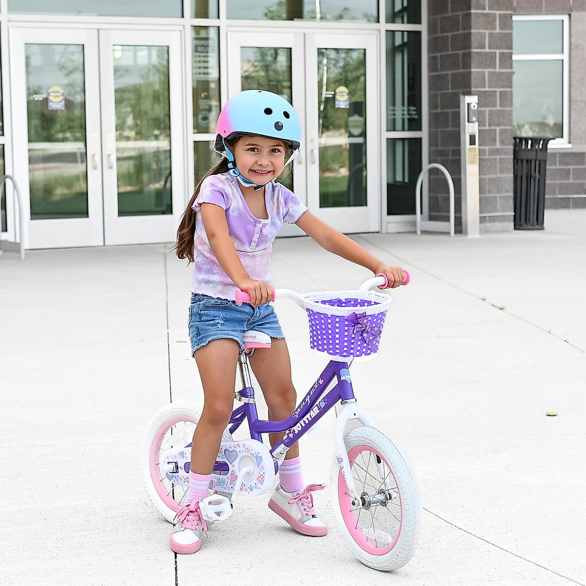 JOYSTAR 18 Inch Girls Bike for 5 6 7 8 9 Years Old Kids Bike for Ages 5-8 Years Girls with Training Wheels and Basket 18" Children Bikes Bicycle with Handbrake in Purple