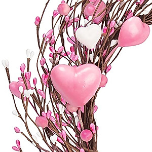 Artflower Pink Pip Berry Wreath Heart Shaped Artificial Decoration Rustic Twig Fake Garland Handmade Festival Gifts for Valentine's Day Wedding Garden Door Wall Hanging Home Indoor Office Decor