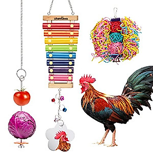 Ohanniewa Chicken Toys for Hens Chicken Xylophone Toy Chicken Mirror and Shredding Foraging Toys for Coop