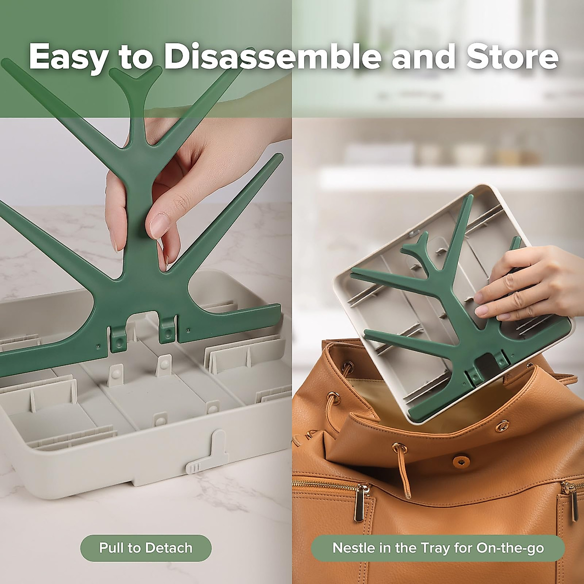 haakaa Baby Bottle Drying Rack with Drying Mat, Foldable & Space Saving Bottle Dryer Tree for Bottles, Teats, Pump Parts, Ladybug, Accessories, Cups, Great for Home & Travel - Bluestone