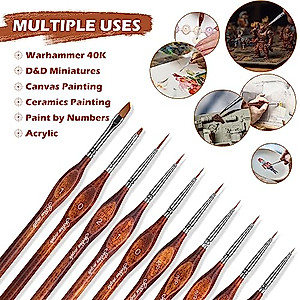 Miniature Model Paint Brushes-10pcs Micro Detail Paint Brush Set,Small Fine Detail Brushes for Acrylics, Oils, Watercolors & Paint by Number, Citadel, Figurine, Warhammer 40k