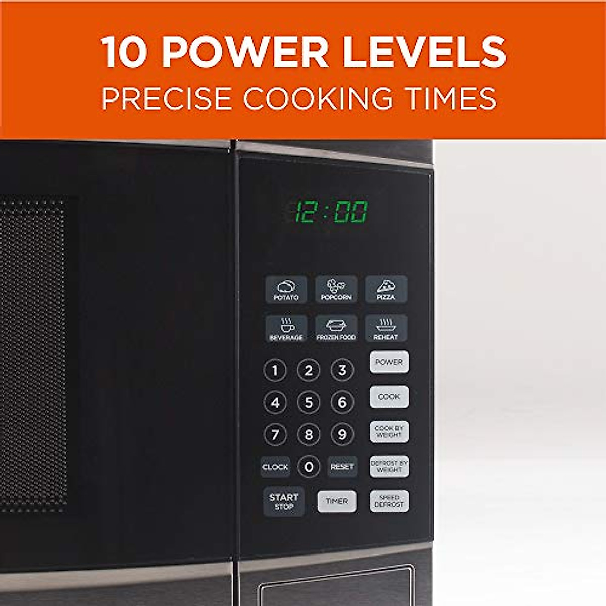 Commercial Chef CHM16100S6C Countertop Microwave Oven,1000 Watts, Small Compact Size, 10 Power Levels, 6 Easy One Touch Presets with Popcorn Button, Removable Turntable, Child Lock, Stainless Steel