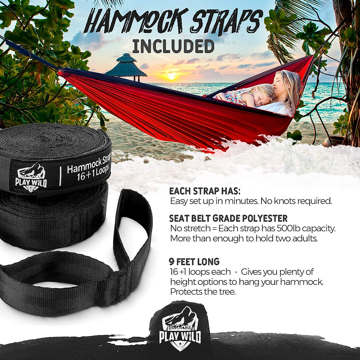 Double Hammock for Camping, Travel and Hiking - 2 Person Outdoor Hammock - Lightweight & Portable Yet Heavy Duty with Straps Included for Easy Hanging from Trees - Great Camping Gifts for Men & Women