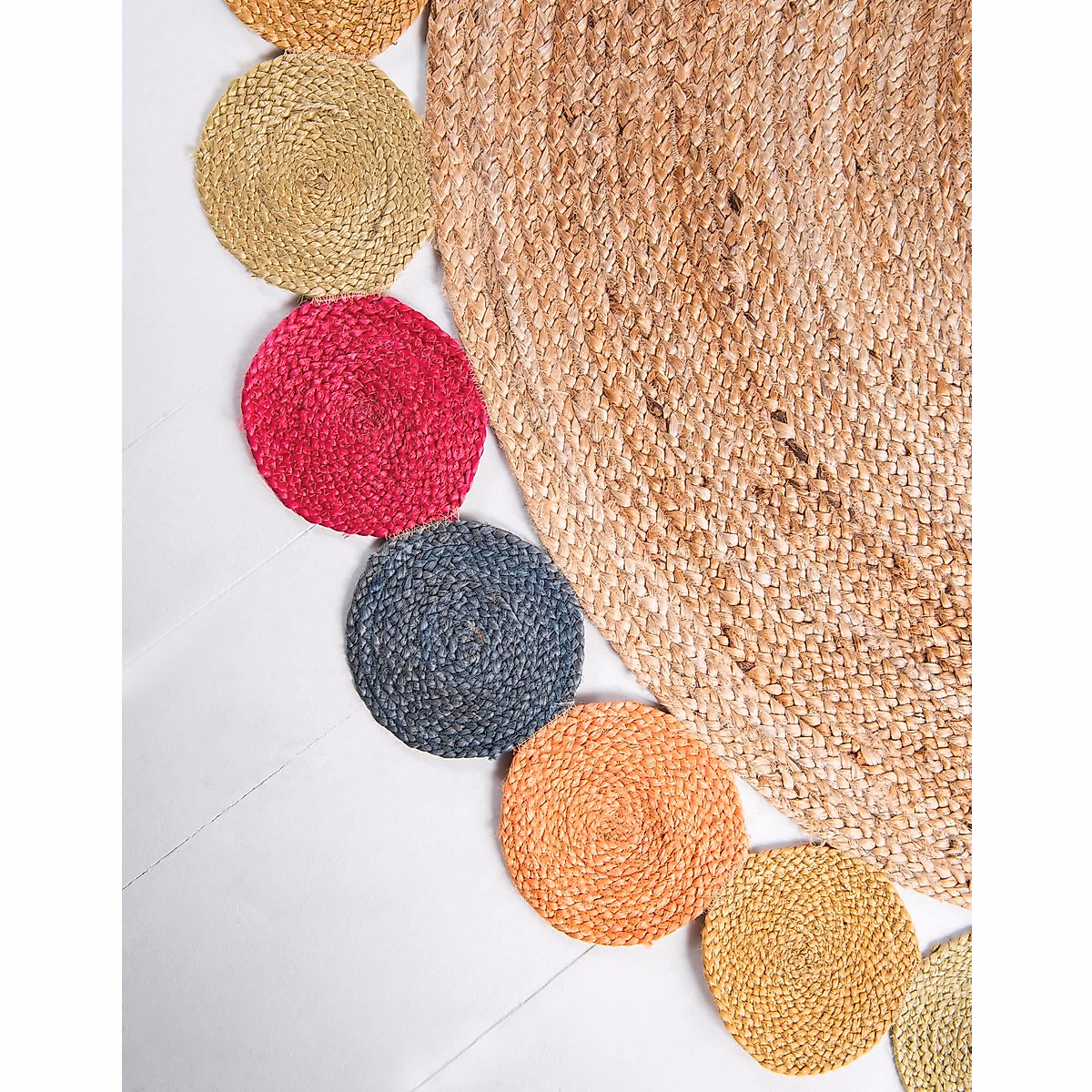 Unique Loom Braided Jute Collection Classic Quality Made Hand Woven Area Rug, 3' 3" x 3' 3", Natural/Orange