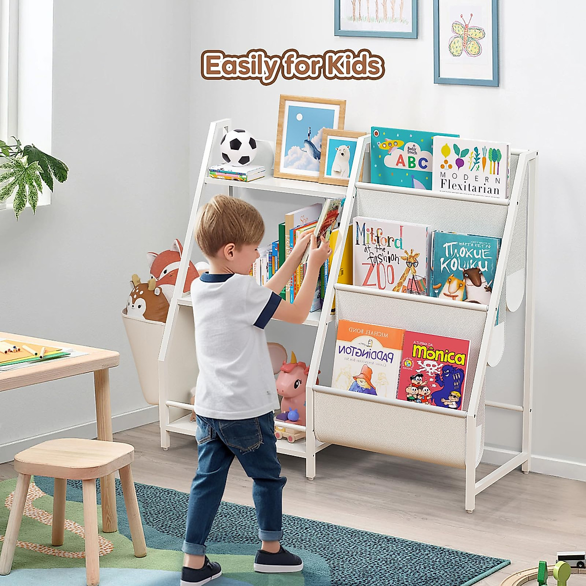 Kids Bookshelf and Toy Storage, Montessori Toddler Bookshelf for Kids, Baby Bookcase Toy Storage Organizer for Kids Rooms, Playroom, Bedroom, Nursery
