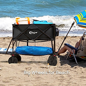 PORTAL 400L Collapsible Double Decker Wagon, Folding Wagon Cart with Tailgate, Beach Wagon with Big Wheels, 450LB Heavy Duty Foldable Wagon, Large Capacity Wagon for Camping, Sports, Garden, Baseball