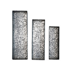 Creative Co-Op Metal Nesting, Set of 3 Sizes, Antique Galvanized Finish Decorative Tray, Silver