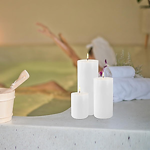 3 Pack 3x4, 6, 8 Hand Poured White Dripless Pillar Candles, Soy Candles, Non-Toxic, Unscented, Smokeless, for Power Outages & Emergency