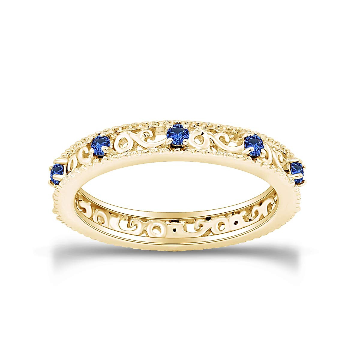 Jewel Zone US Round Cut Simulated Blue Sapphire Stackable Ring in 14K Yellow Gold Over Sterling Silver
