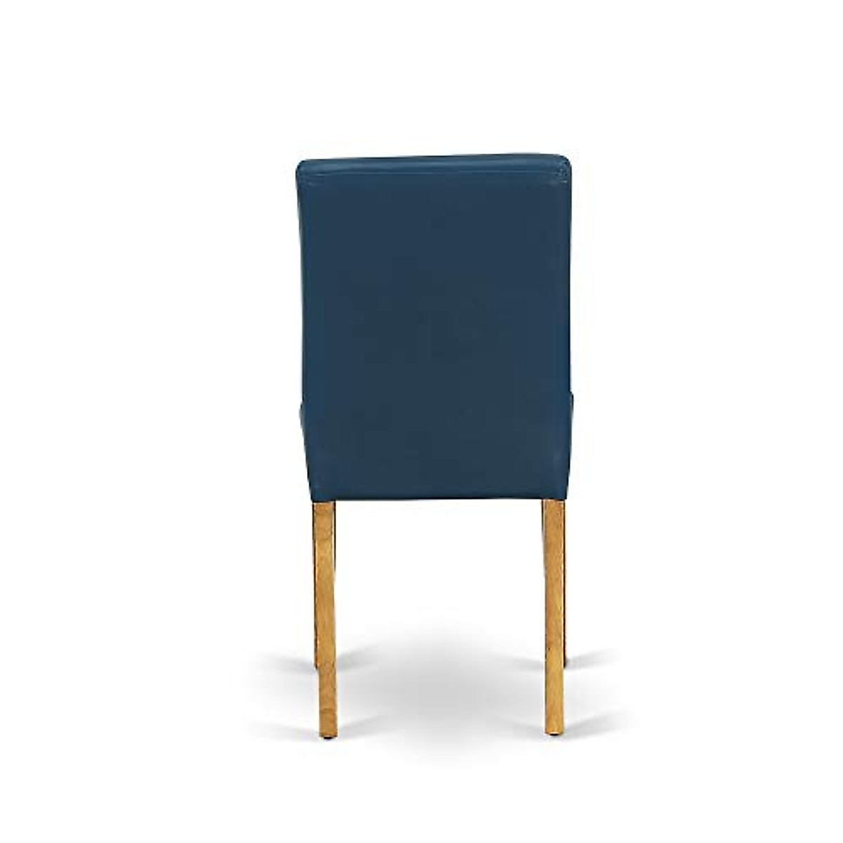 East West Furniture DMAB3-OAK-55 3 Piece Dining Table Set Contains a Round Dining Room Table with Dropleaf and 2 Oasis Blue Faux Leather Parsons Chairs, 42x42 Inch, Oak