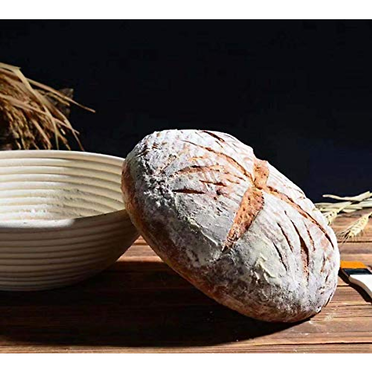 9 Inch Proofing Basket,WERTIOO Banneton Bread Proofing Basket + Bread Lame +Dough Scraper+ Linen Liner Cloth Sourdough Bread Baking Supplies