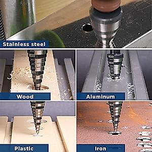 SHARPTOOL 1/4 to 1-3/8 Inches HSS Step Drill Bit for Metal, Plastic, Wood, Aluminum, Heavy Duty Unibit with Multi Hole Sizes