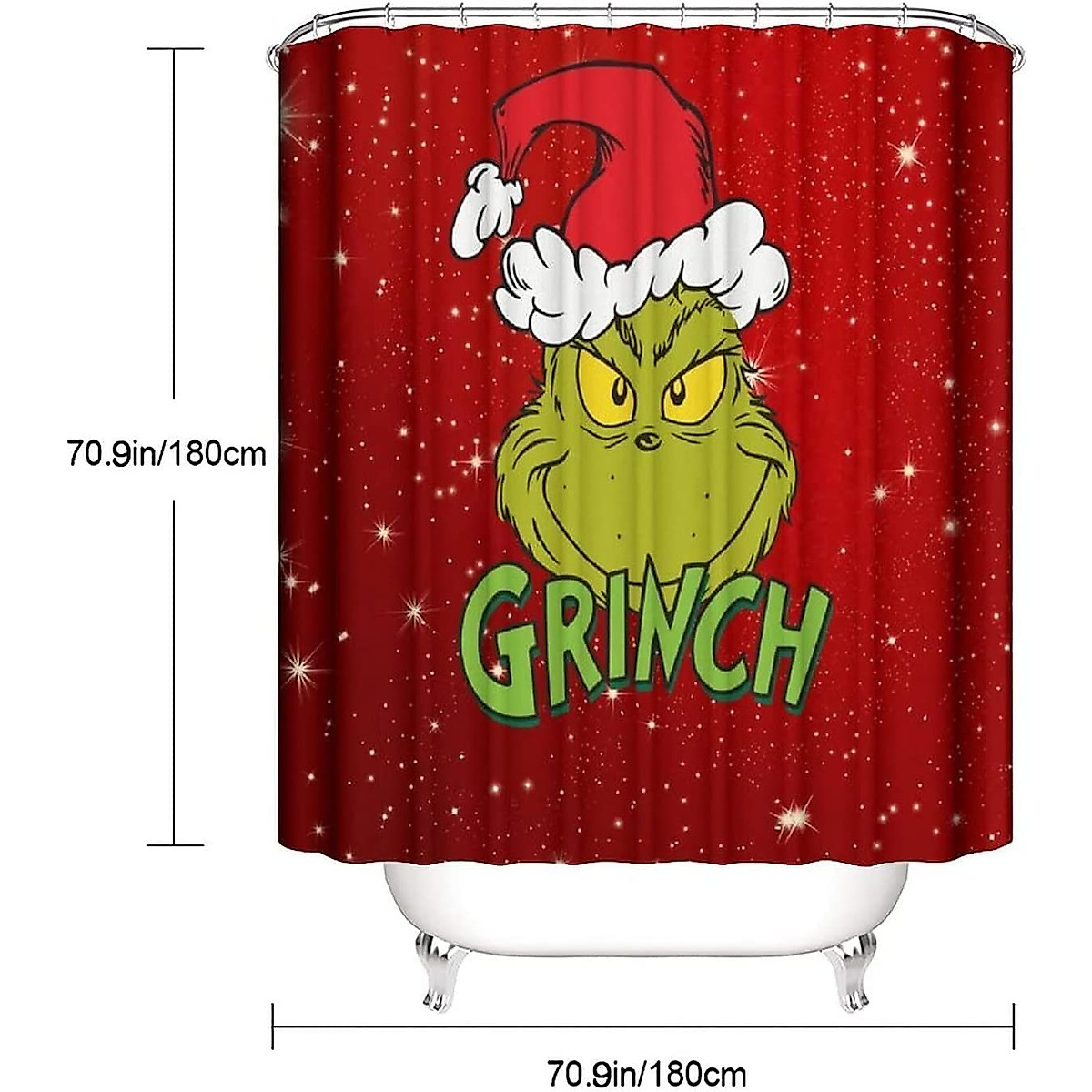 Oylyoyea Christmas Bathroom Shower Curtain Set, Christmas Shower Curtain 4-Piece Set with Non-Slip Rug, Toilet Seat Cover and Bath Mat, Holiday Home Decor (Style 1) (Red)