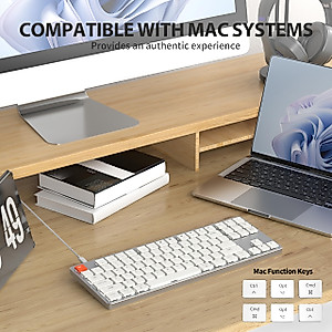 Low Profile Mechanical Keyboard for Mac, 87 Keys Brown Switch White Backlit Apple Keyboard Type-C Wired, Ultra-Slim Quiet Gaming Computer Keyboard for MacBook Pro/Air, iMac, Mac Mini
