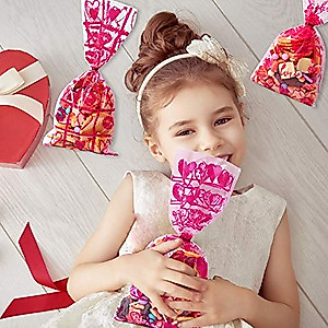 Aneco 100 Pack Valentine's Cellophane Bags 4 Styles Valentine Candy Cookie Bags Plastic Valentine's Gift Bags Cellophane Bags with Twist Ties for Valentine's Party Favor Supplies