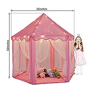 TTLOJ Kids Gift Play Tent with Star Lights Crown & Wand, for Girls Boys, Princess Castle Toy Tent, Large Playhouse Toys for Girl Toddler Children Play House, Teepee Tent Indoor Outdoor